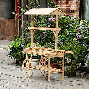 Vintiquewise Large Wooden 3 Tier Rolling Table Cart with 2 Wheels for Home Decor Modern Wagon with Shelves for Display Rack, Coffee Station, Food Stand, Beverage Bar, and Tea Stall