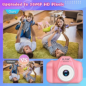 CL FUN Kids' Camera - HD Digital Video Camera for Girls & Boys Age 3-12, Portable Selfie Toy with 32GB Card - Perfect for Christmas & Birthday Gifts (Pink)