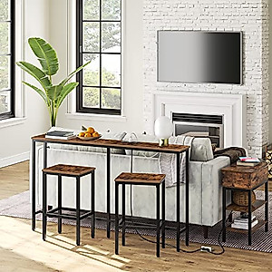 ALLOSWELL Bar Stools, Set of 2 Bar Chairs, Kitchen Breakfast Bar Stools with Footrest, 25.8" Dining Stools, Rectangular Industrial Bar Chairs, for Dining Room, Kitchen,Rustic Brown BAHR0101