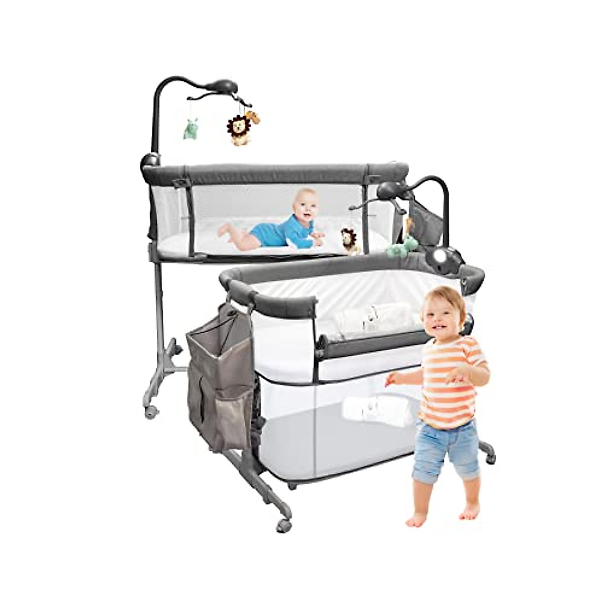 OPTIMISK 4in1 Bedside Bassinet Sleeper for Baby Girl or boy, Portable Bassinet, Baby Crib, Playpen, 4 Bassinet Mattress Sheets, All Mesh, and usable up to 12 Months