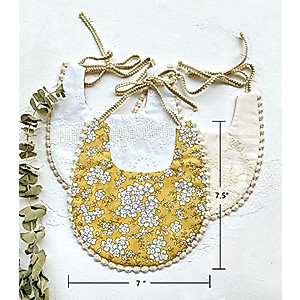 Cherssy Baby Girl Reversible Bibs with Crochet Lace, Floral Cotton Bibs, Handmade Drooling Bibs for Newborn Infant Toddler, 3 Pack