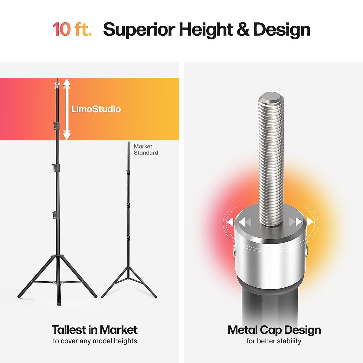 LimoStudio (Heavy Duty) 30 ft. Max Wide x 10 ft. Max Tall Backdrop Stand Background Support System, 360° Rotatable Angle Adjustable Crossbar Joint, Spring Clamp, Elastic String Holder Clip, AGG3354
