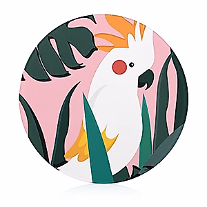 White Parrot Tempered Glass Cutting Board Heat Resistant For Bread Meat Fruit 7.9 in