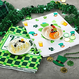 Tudomro 6 Pieces St Patrick's Day Dish Towels 27.6 x 17.7 Inch Shamrock Clover Green Plaid Kitchen Hand Dish Towels Happy St. Patrick's Day Dish Towels Fabric Wash Cloth for Home Kitchen, 6 Styles