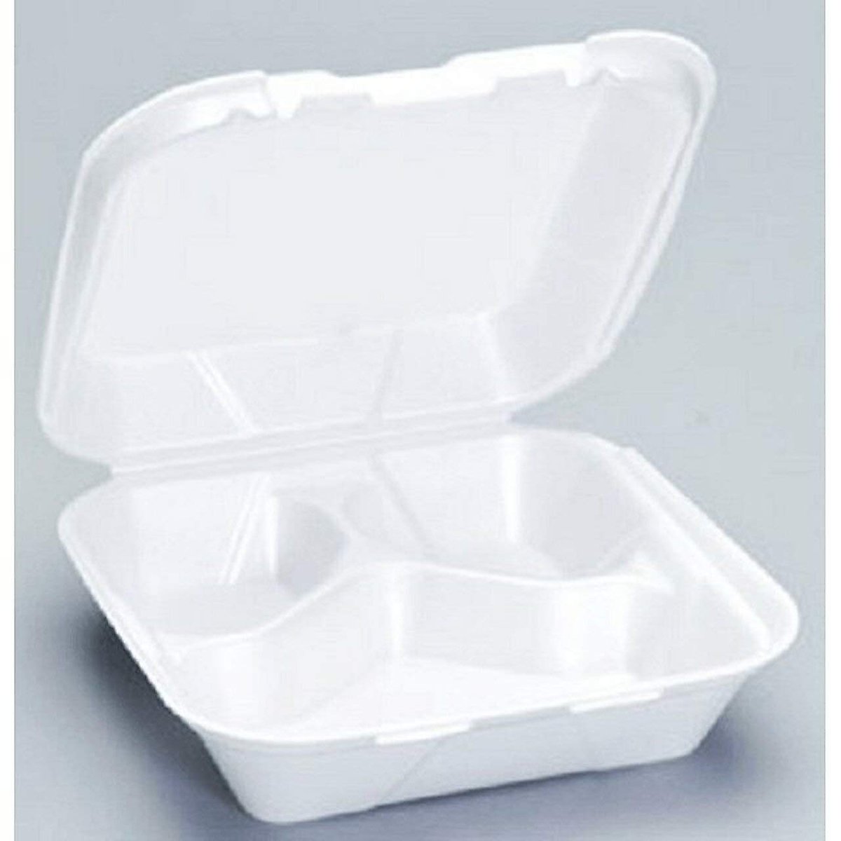 Genpak Quality To Go Snap It 3 Compartment Foam Take Out Medium Food Container Vented White, 8.25" Length x 8" Width x 3" Depth | 200/Case
