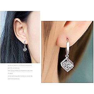 Crystalline Azuria White Zirconia Crystals Cube Set Pendant Necklace 18 inches Dangle Earrings 18K White Gold Plated