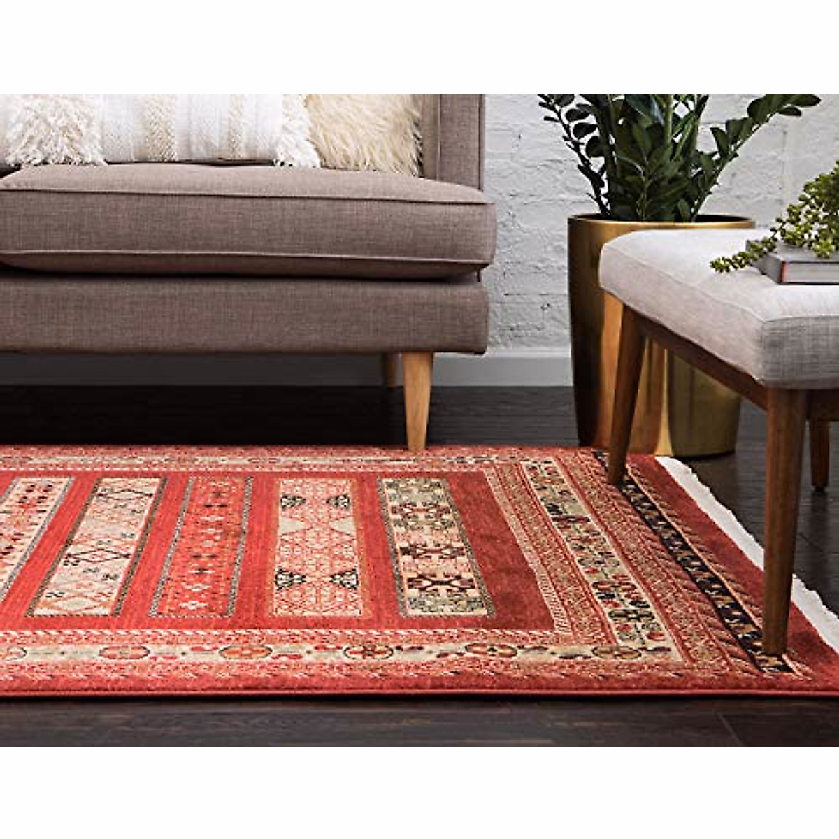 Unique Loom Fars Collection Area Rug - Pasadena (9' x 12' 2" Rectangle, Rust Red/ Black)