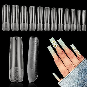 Clear Square Nail Tips, Gel Nail Tips for Acrylic Nails Professional，240PCS XL Nail Tips Full Matte Full Cover Straight Square Nail Tips, Slightly C Curve French Nail Tips Use for Nail Extension