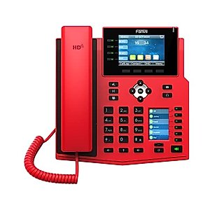 Fanvil X5U-R High-End VoIP Phone, 3.5-Inch Color Display, 2.4-Inch Side Color Display for DSS Keys. 16 SIP Lines, Dual-Port Gigabit Ethernet, Power Adapter Not Included, Red