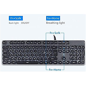 Mechanical Feel Typewriter Keyboard Retro Steampunk Keyboard 104 Keys Anti Ghosting Backlit Keyboard Typewriter Retro Style and Round Keycaps for PC and Mac