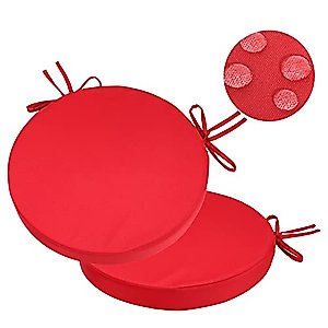 GUEGLSA Indoor Outdoor Round Chair Cushions 15 inch, Waterproof Bistro Seat Cushion with Ties ，Non Slip Circle Stool Chair Pads Set of 2, Red