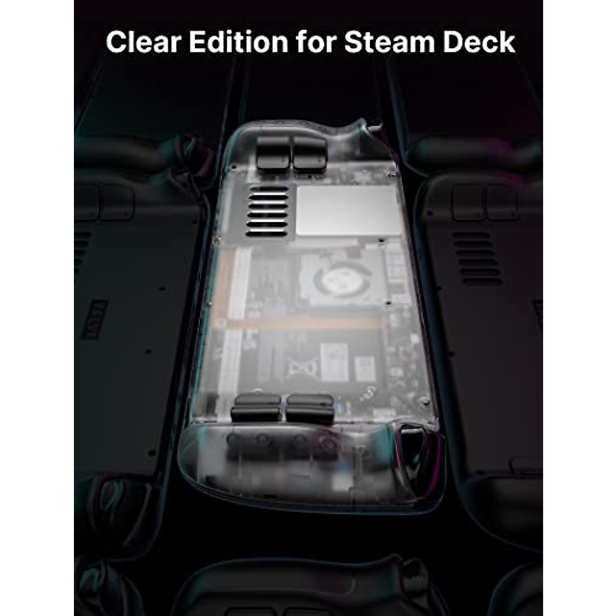 JSAUX Transparent Back Plate Compatible for Steam Deck, DIY Clear Edition Replacement Shell Case Compatible with Steam Deck, Buttons with Three Different Heights and Feel - PC0106 [Crystal]