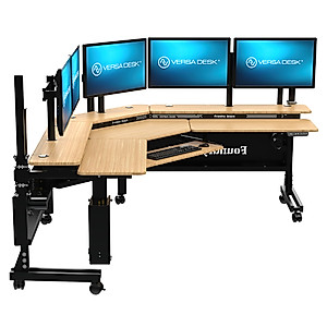 VERSADESK® Foundry Bench 80" x 80" Extra Wide L-Shaped Split-Level Corner Standing Desk | Electric Height Adjustable. 1" Bamboo Surface. USB & USBC Charging Ports. Mobile App Controllable.