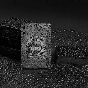 Joyoldelf Cool Black Foil Poker Playing Cards, Waterproof Deck of Cards with Gift Box, Use for Party and Game