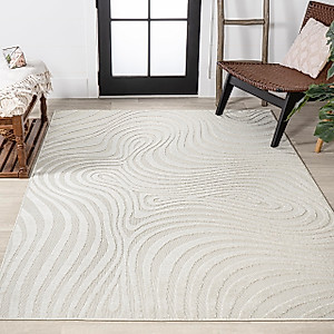 Eyely NCS103A-8 Scandinavian Maribo Abstract Groovy Striped Indoor Area Rug, Contemporary, Modern, Vintage, Coastal, Bohemian for Bedroom,Kitchen,Living Room,Non Shedding,Easy-Washing, Cream, 8 X 10