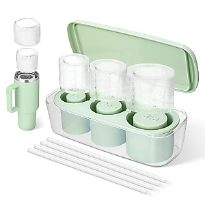 Aieve Ice Cube Tray for Stanley Cup, Aieve Ice Mold Silicone Ice Tray for 40oz 30oz Stanley Tumbler Stanley Cup Accessories with 4 pcs Straws (Green)