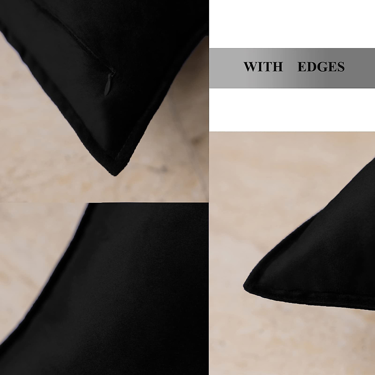 JIAHANNHA Velvet Black Throw Pillow Covers 18×18 Inches Pack of 2 Decorative Soft for Couch Sofa Bed Livingroom Office