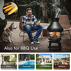 Toolsempire Outdoor Fire Pits 22 Inch, Wood Burning Fire Pit Metal Firepit Bonfire Pit Firebowl with Poker for Patio, Garden, Camping, Heating, BBQ, Black