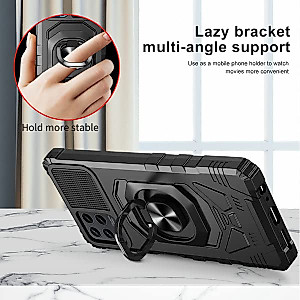 Galaxy Wireless for T-Mobile REVVL 6 Pro 5G Case w/Tempered Glass Screen Protector [Military Grade] Ring Car Mount Kickstand Shockproof Hard Phone Case - Black
