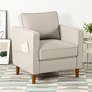 Mellow HANA Modern Linen Fabric Loveseat / Sofa / Couch with Armrest Pockets, Sand Grey