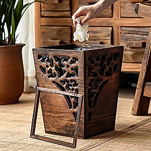 Wooden Open Top Trash Can,deskside Decorative Recycling Can Chinese Storage Bin Office Wastebasket for Livingroom Bedroom Kitchen-b 23x30x18cm(9x12x7inch)