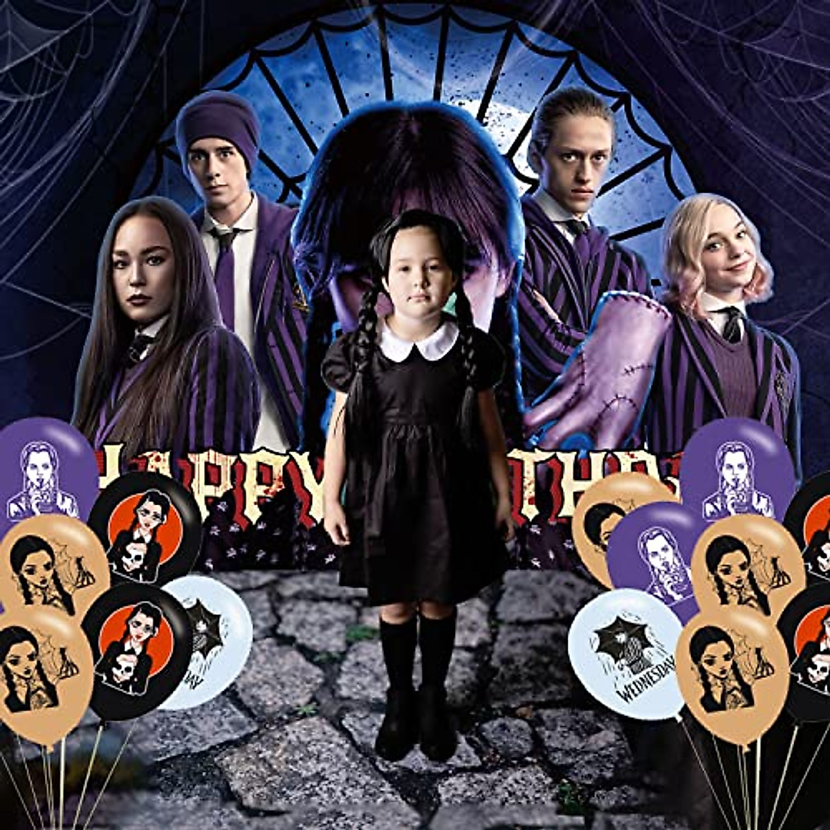 Wednesday Addams Party Banner,Wednesday Addams Backdrop 7x5 Wednesday Addams Background Addams Themed Backdrops for Party Supplies Addams Background Birthday