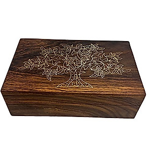 collectiblesBuy Handmade Wooden Box Hinged Lid Brown keepsake Unfinished Jewelry and DIY Crafts Storage Box for Women Jewel Organizer Golden Floral Print Decorative Wood Stash Boxes Walnut Finish