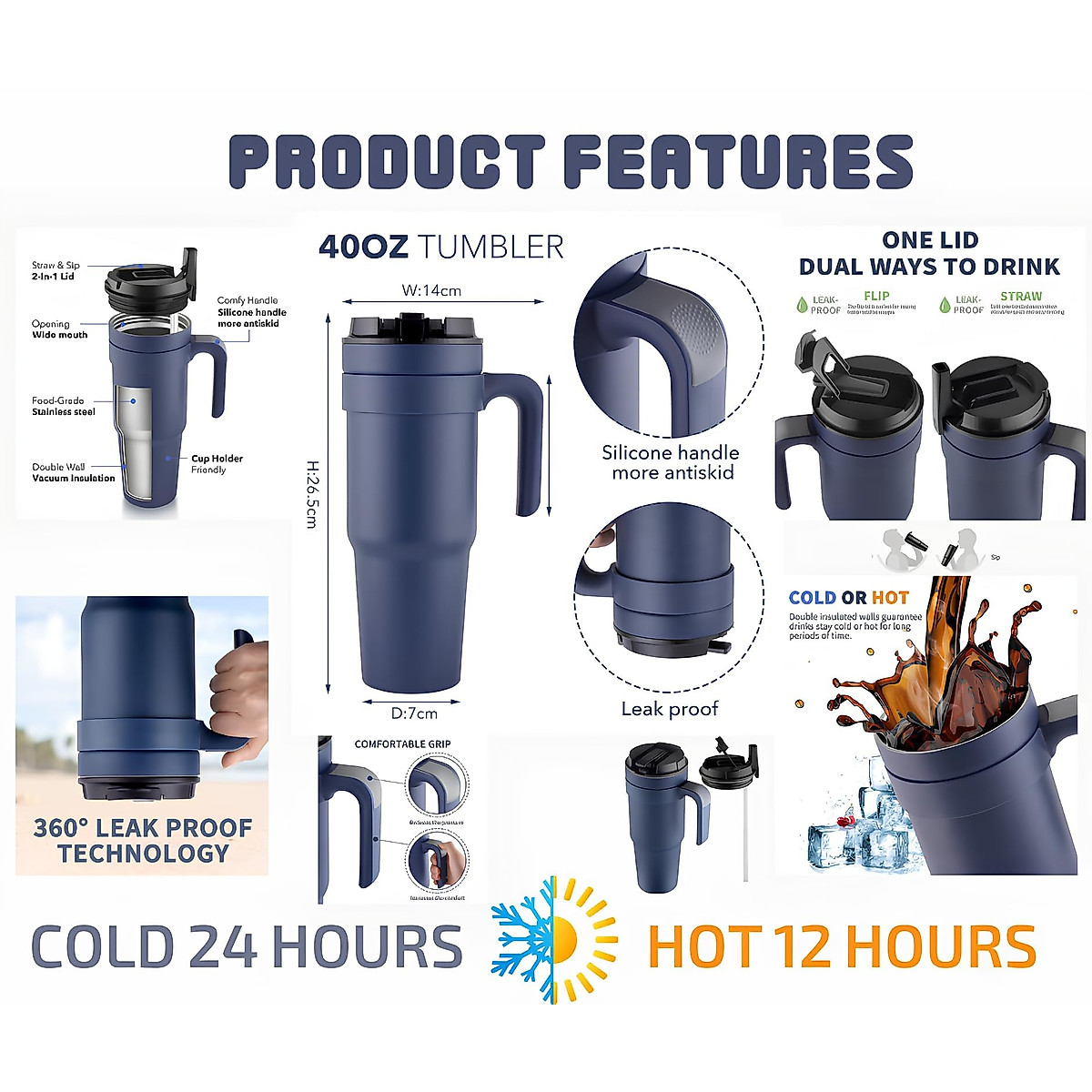 Sama Goods Cafeteria Coffee Mug with Handle for Hot and Cold Drinks, Travel Mug (auter space blue), 40 OZ, FC094