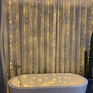 LED Curtain Lights, 8 Modes Warm White Window String Lights Wall Decorations for Bedroom Christmas Decor, Room, Party, Garden