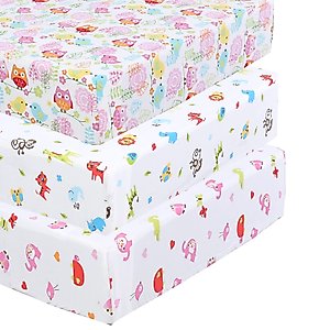 Danica 100% Cotton Fitted Baby Crib Sheet 3 Pack for Baby Boys Girls |Standard Crib and Toddler Mattress Sheets | 28x52 Inch (Animal World)