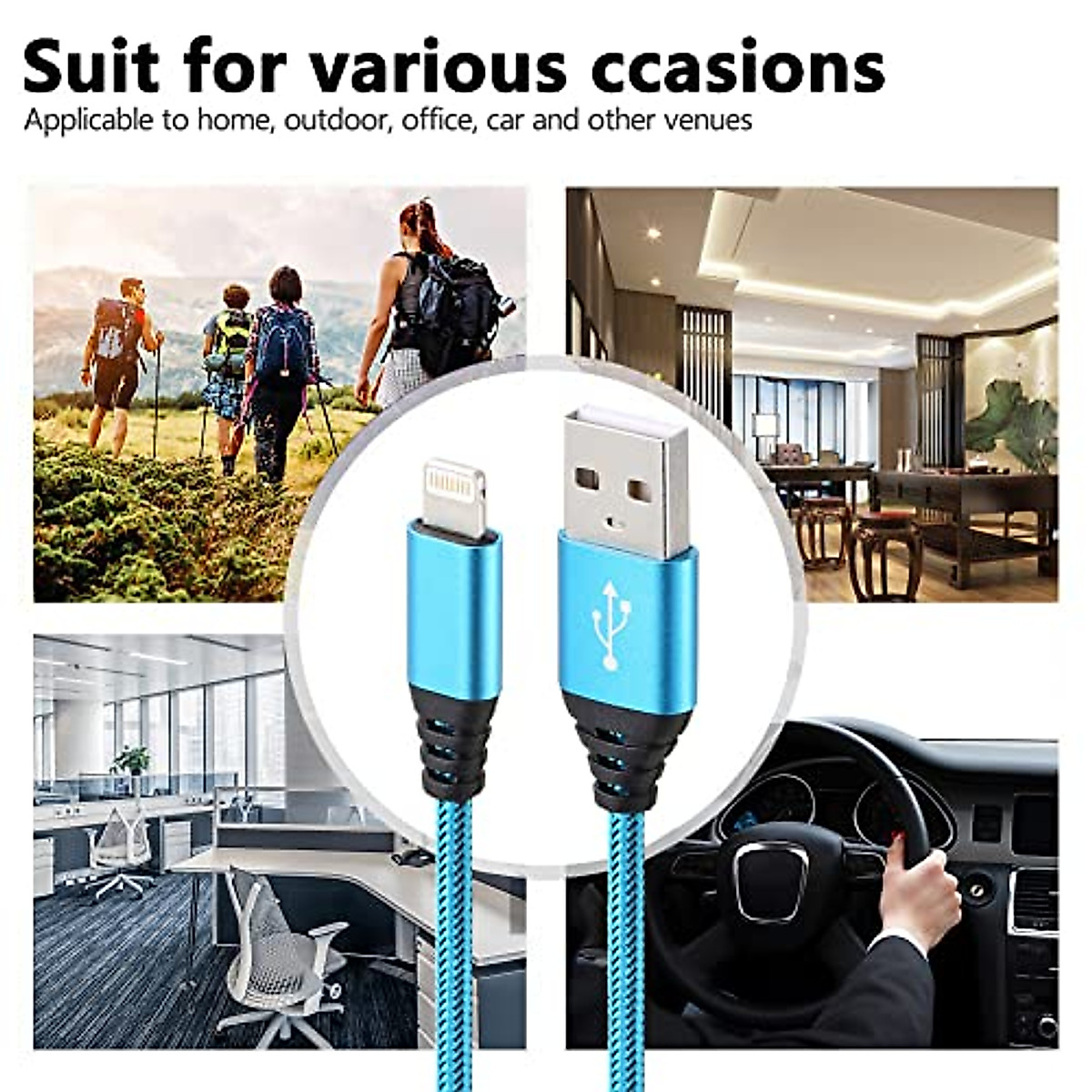 Aurnoet iPhone Charger 5Pack 10FT Lightning Cable Nylon Braided USB Cables Fast Charging Apple MFi Certified Compatible with iPhone 14/13 mini/14/13/12/11 Pro MAX/XR/XS/8/7/Plus/6S/SE/iPad