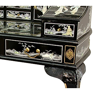 Oriental Furniture Black Lacquer Ladies Desk w/ Mother of Pearl