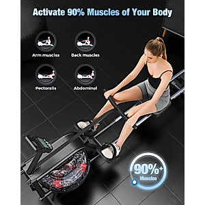 YOSUDA Water Rowing Machines with Bluetooth-Water Rowers 350LBS Weight Capacity for Home Use with Smooth Aluminum Dual Slide Rail & Rowing-Dedicated Monitor