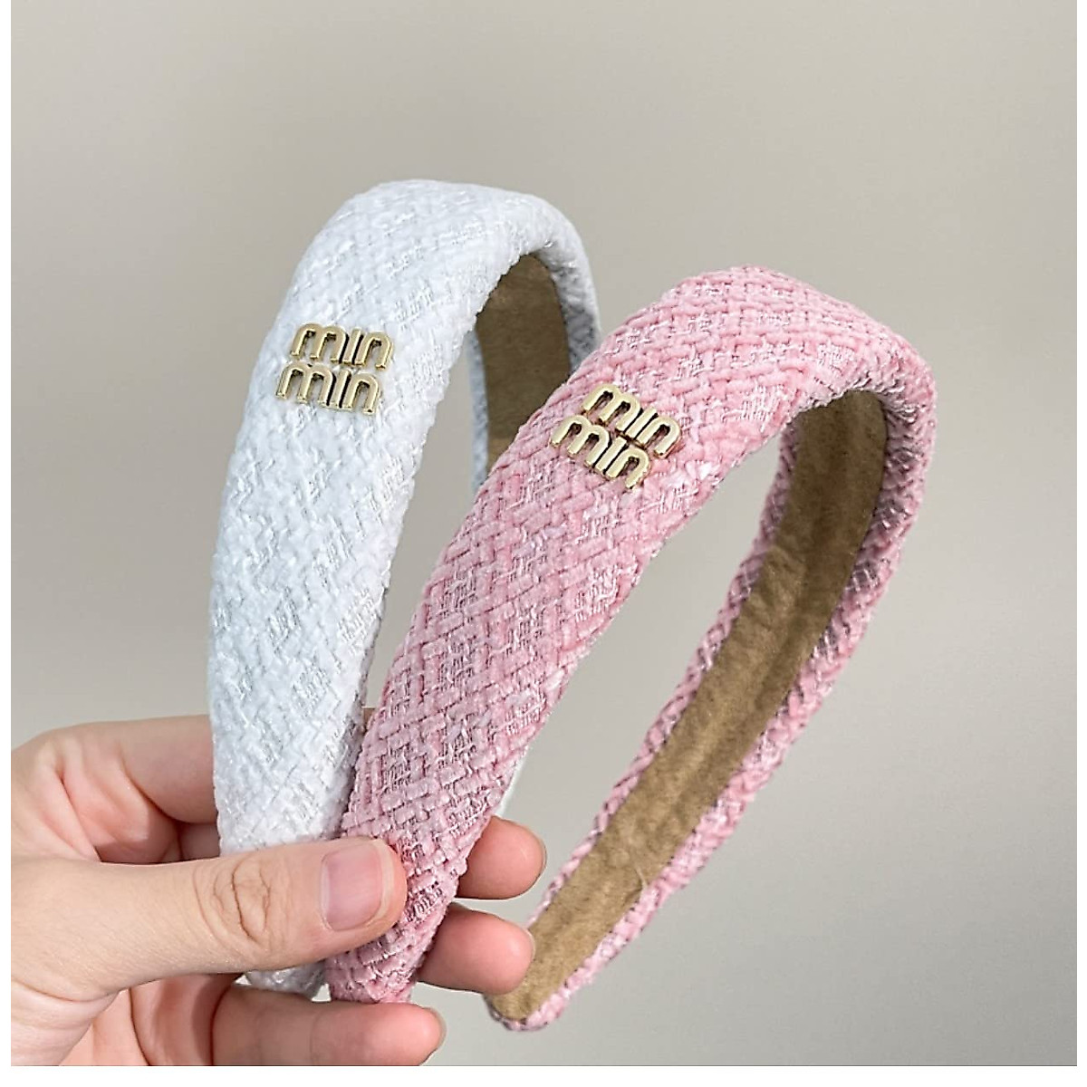 Yazon 3pcs Padded Headbands for Women Girls Solid Fabric Hairbands White Pink Blue Hair Hoops Hair Accesorries (Model B)