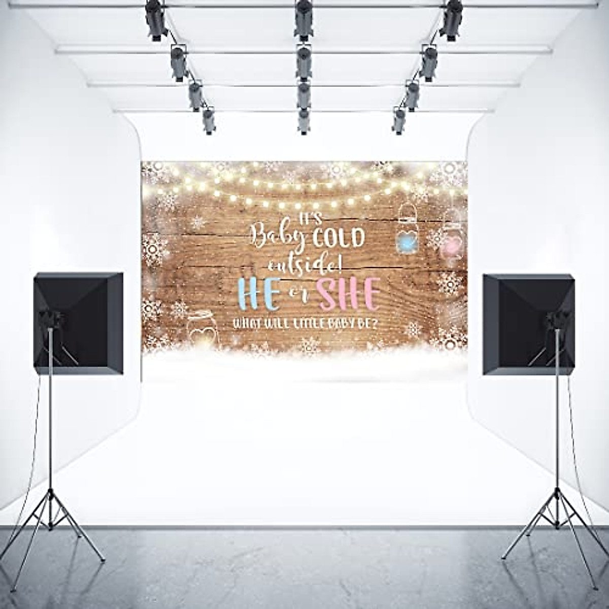 Aperturee It's Cold Outside Baby Shower Backdrop 7x5ft He or She Gender Reveal Winter Wonderland Christmas Xmas Rustic Wood Floor Snowflake Photography Background Party Decorations Banner Photo Booth