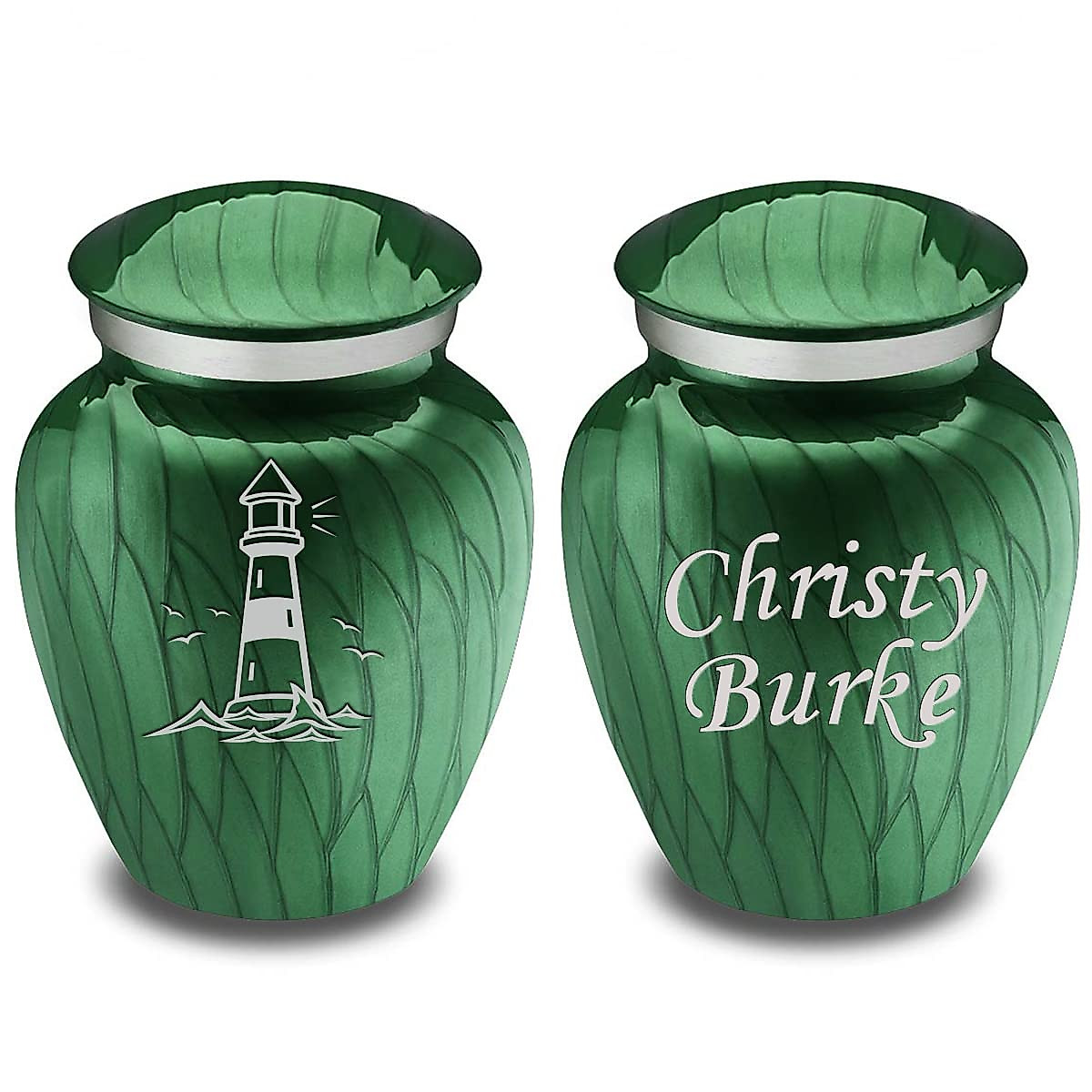 GetUrns Keepsake Embrace Lighthouse Cremation Urn with Custom Engraving (Pearl Green)