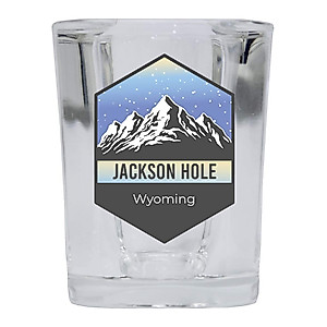 R and R Imports Jackson Hole Wyoming Ski Adventures 2 Ounce Square Base Liquor Shot Glass