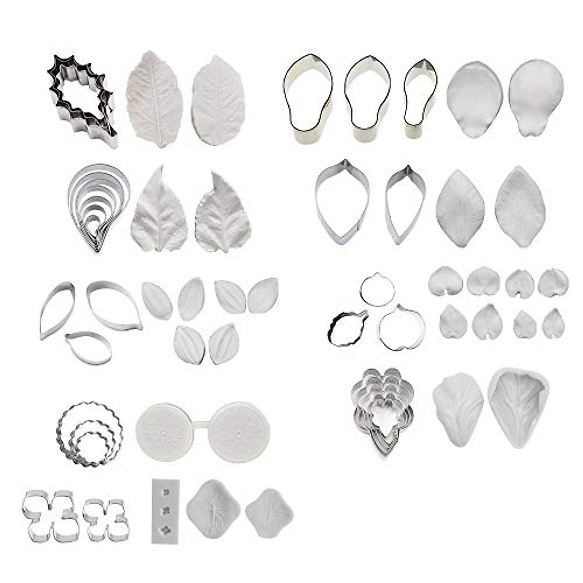 Art KITCHENWARE Sugarpaste Flower Making Tools 9pairs Petal Leaf Silicone Veiner Veining Molds 9sets Matched Fondant Cutters Hydrangea Tulip Carnation