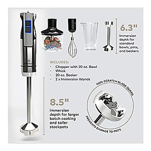 ChefWave Intermix Immersion Blender Handheld, 500W 5-in-1 Multi-Purpose Hand Blender, 9-Speed Stick Blender, 20oz Beaker, 20oz Chopper, Egg Whisk, 6.3in & 8.5in Immersion Wands, Black