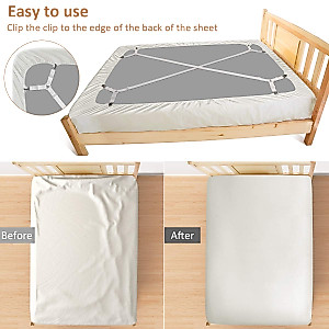 ACEDÉCOR Sheet Straps, Fitted Sheet Clips Under Mattress Keeping Sheets in Place, Bed Sheet Holder Straps for Twin, Full, Queen, King(White)