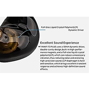 Keephifi Tinhifi T3 Plus Earphone, 10MM LCP Dynamic Driver in Ear Monitor for Clear Sound, with Detachable Cable Headset, HiFi Bass Noise-Isolating Earbud for Music,Game,Sport