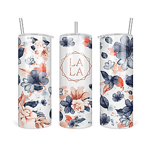 NMPassion Tumbler For Mother's Day - Best Tumbler - Birthday Gift - NMPassion Floral Travel Cup - Watercolor Florals 20 Oz Skinny Tumbler Floral Flowers - Stainless Steel Insulated Cup White