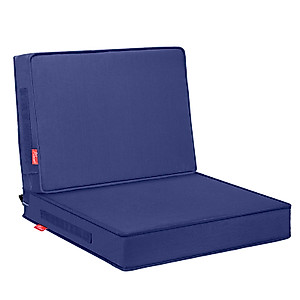 Pcinfuns Outdoor Deep Seat Cushions 24 x 24 Inch Chair Cushions for Patio Furniture,Thick 3 Inch Patio Pads with Removable Cover with Handle & Adjustable Straps for Patio,Yard,Garden,Deep Blue