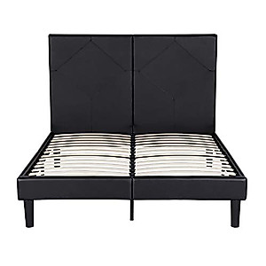Olee Sleep Dura Metal Faux Leather Wood Diamond Slate Bed Frame, Queen, Black