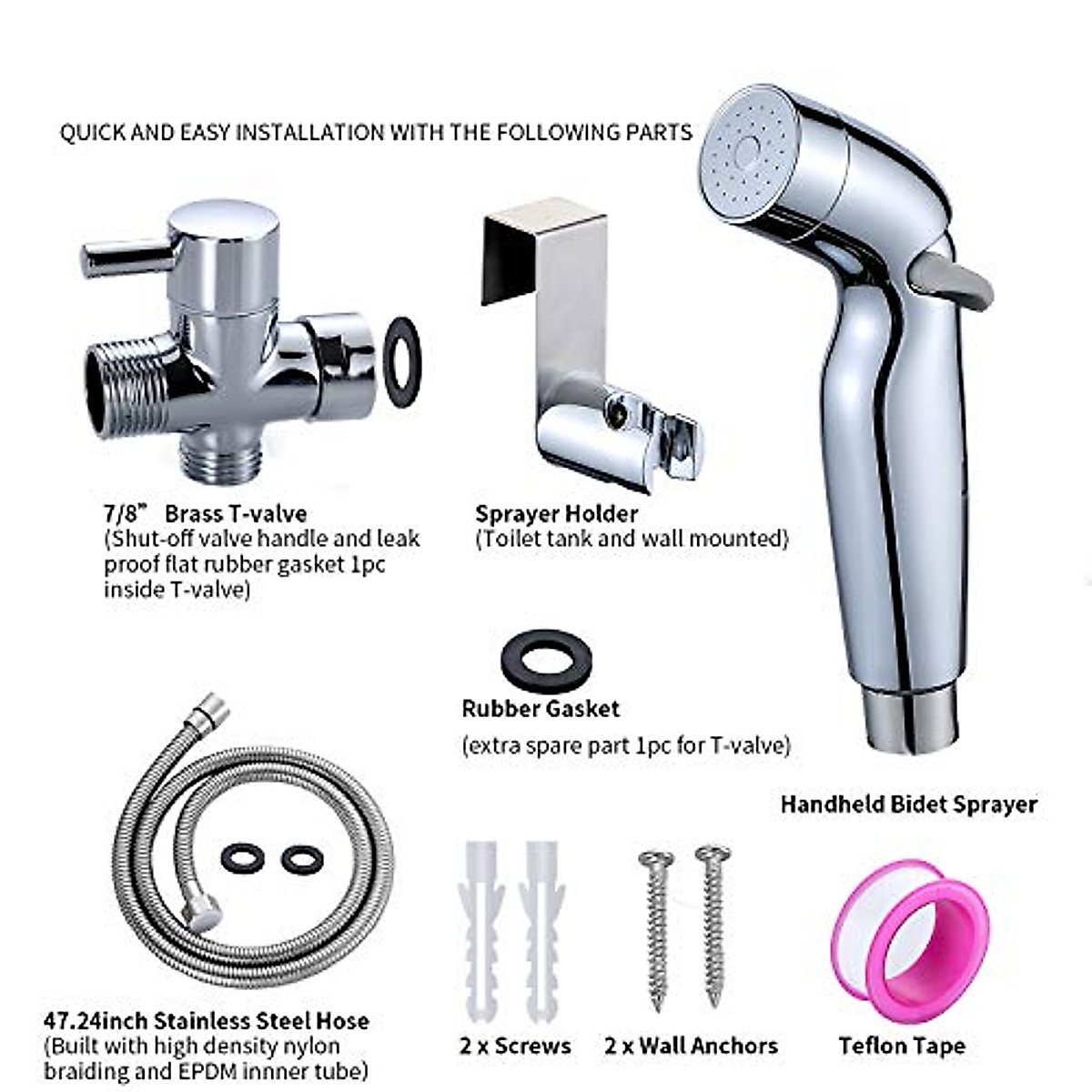 Timewill Handheld Bidet Sprayer for Toilet, Wall Mount, Chrome Finish