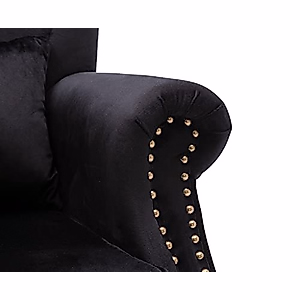 Kmax Velvet Club Chair Tufted Throne Chair Mid Century Accent Wingback Chair Padded Seating Wood Legs Home Club Bedroom Living Room, Black