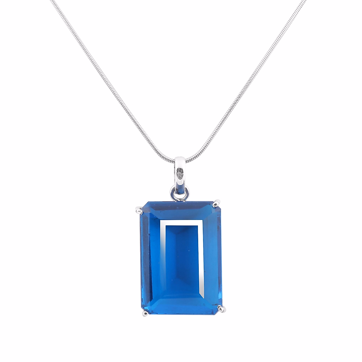 GEMHUB 120 Carat Blue Topaz Gemstone Pendant Without Chain, 925 Sterling Silver Emerald Shape Topaz Pendant Without Chain
