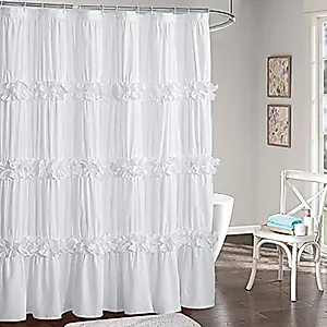 Homechoice Decor Victorian Ruffle Shower Curtain, Vintage Handcrafted Bow Tie Bath Curtain for Master Bathroom, Ruched Microfiber Bathroom Curtain with 12 Buttonholes, 72" W x 72" H, White (LQ-10)