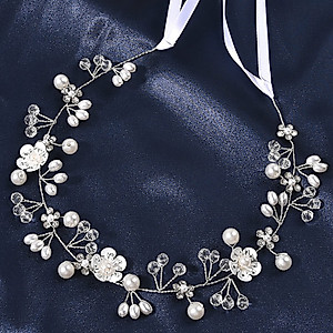 Wedding Hair Accessories, Flower Girl Headpiece, Princess Headband with Pearls for Girls, Brides and Women (Silver)