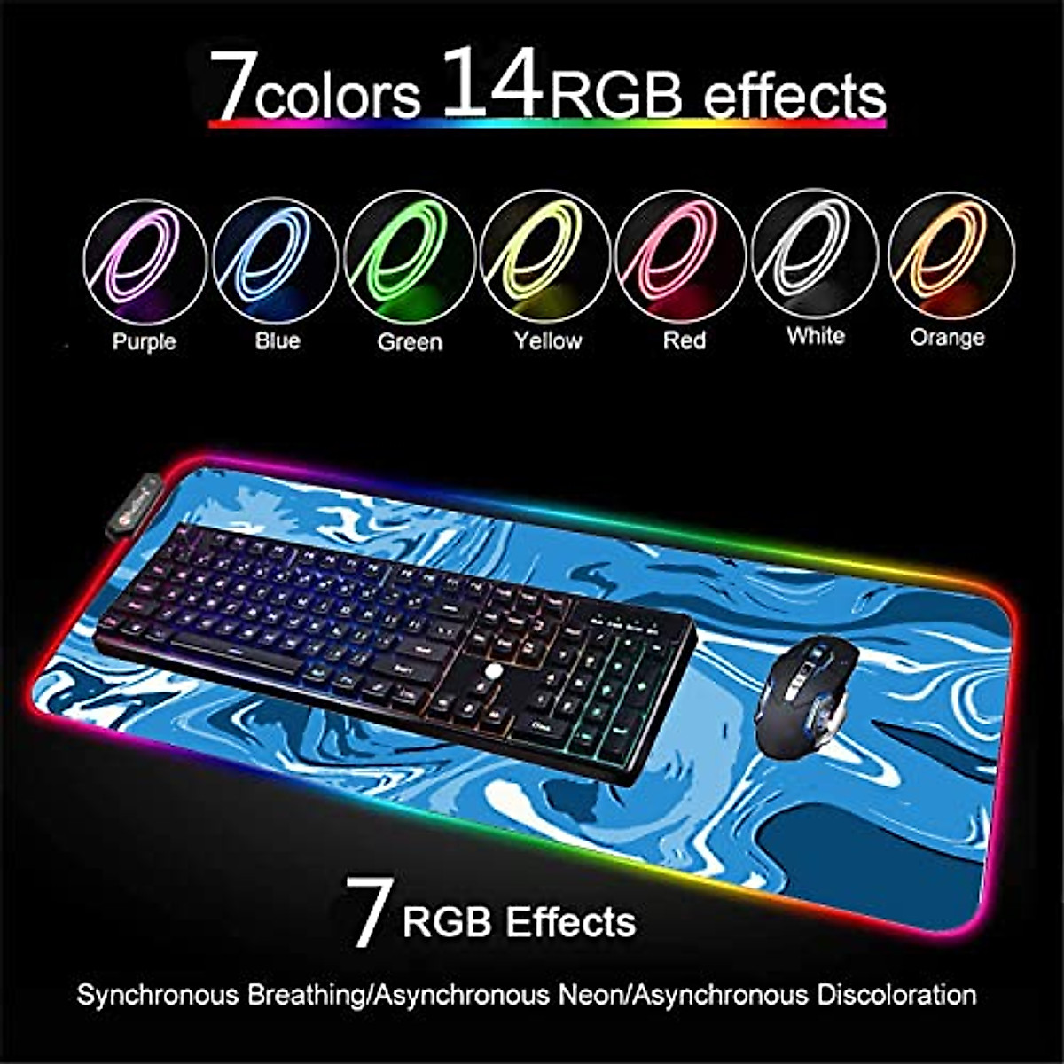 Mouse Pad Blue Water Ripple RGB Large Mouse Pad Gamer Computer LED Backlit Keyboard Gaming Accessories Desks 24 inch x12 inch